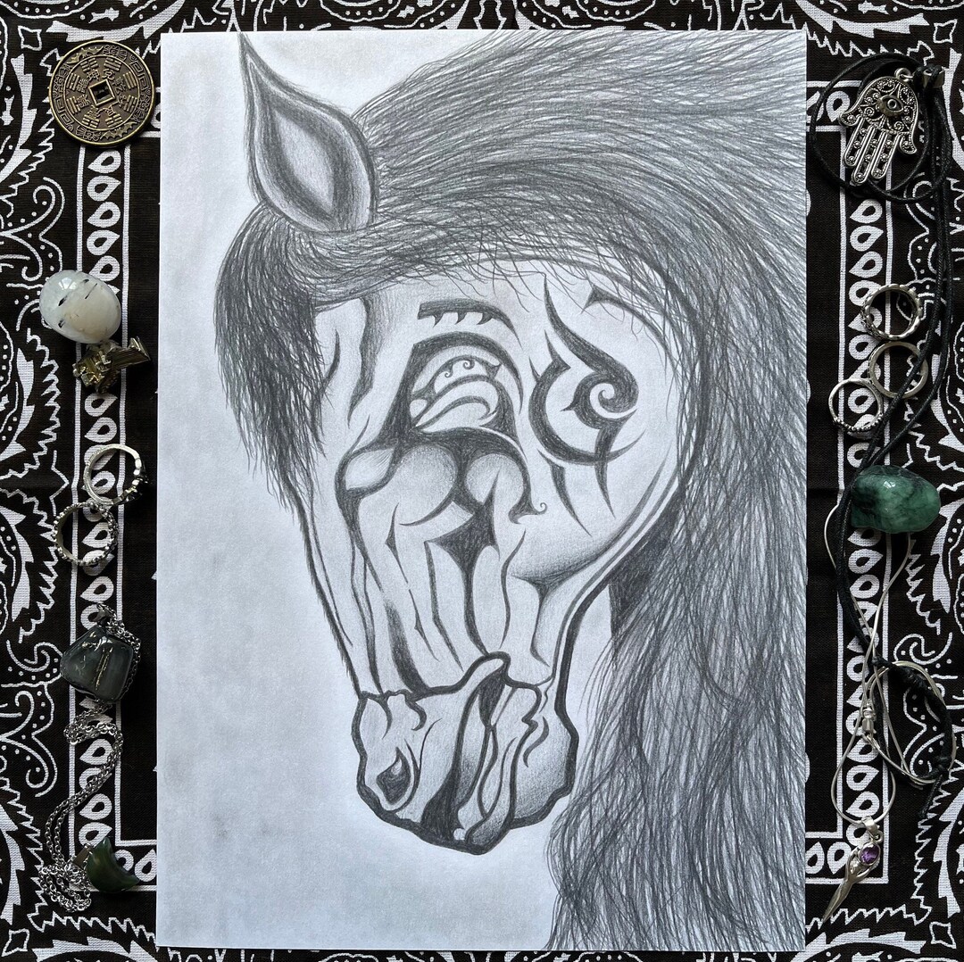 Gothic Horse Pencil Drawing Art Print - Etsy