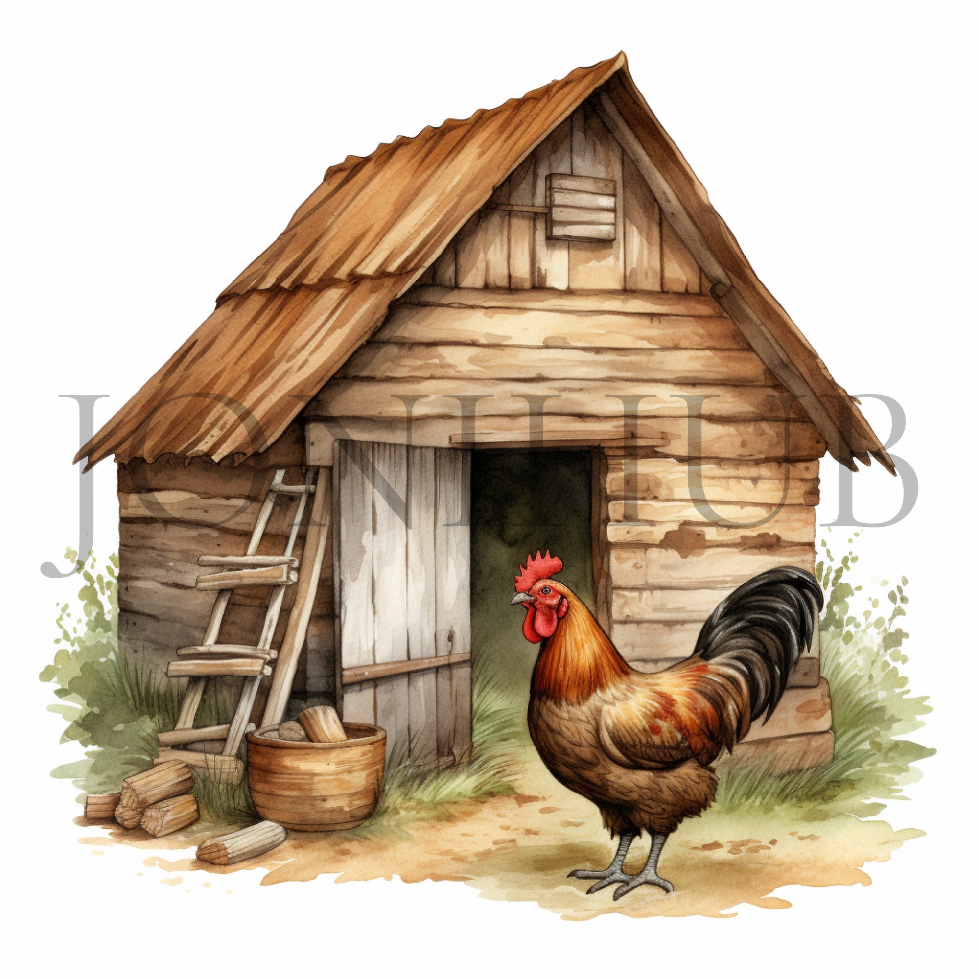 Chicken Coop Clipart 10 High Quality Jpg's Digital Download Farm ...