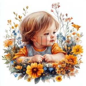 Baby in Flowers Clipart | 10 High Quality Jpg's | Digital Download ...