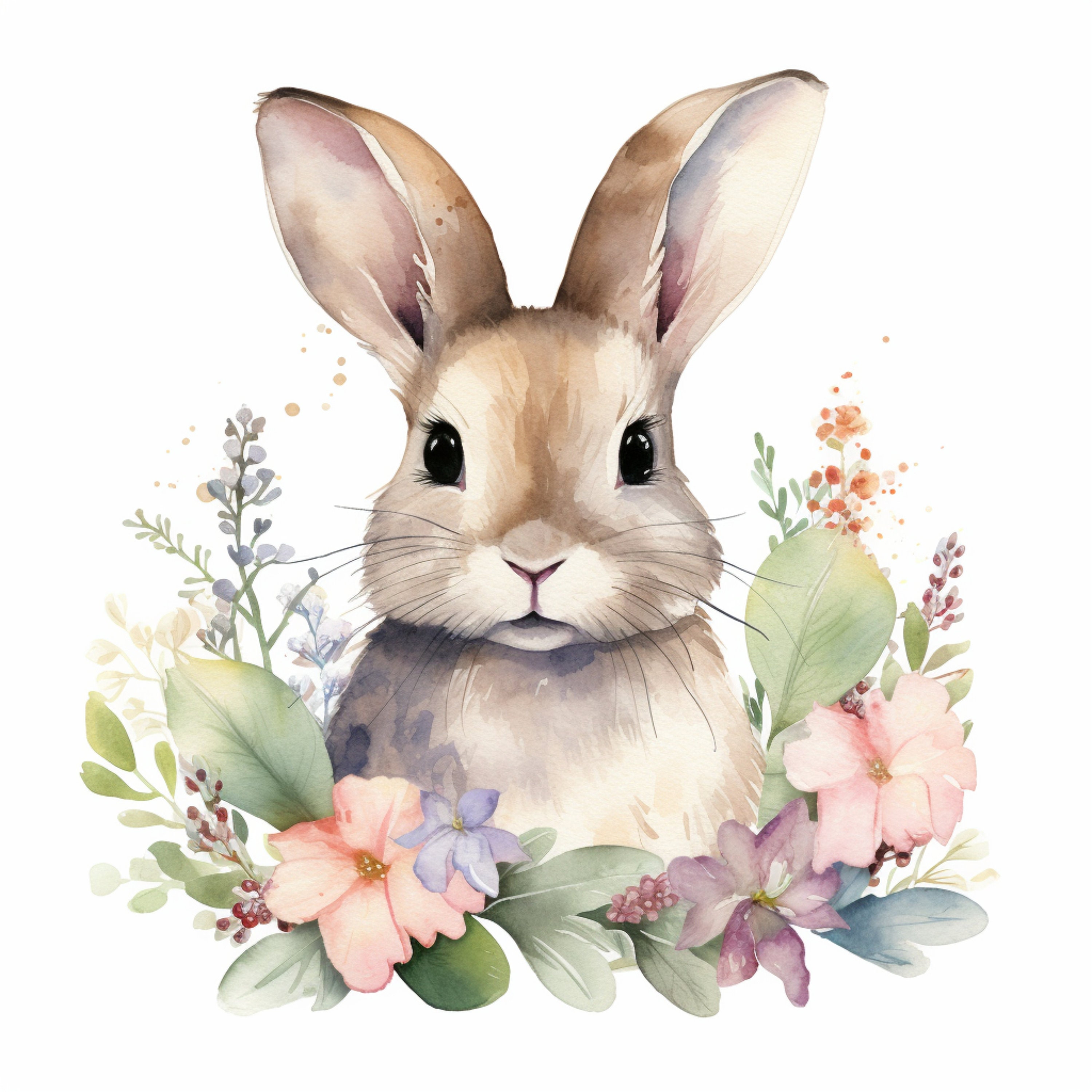 Floral Bunnies Clipart Digital Planner Watercolor Card Making Nursery ...