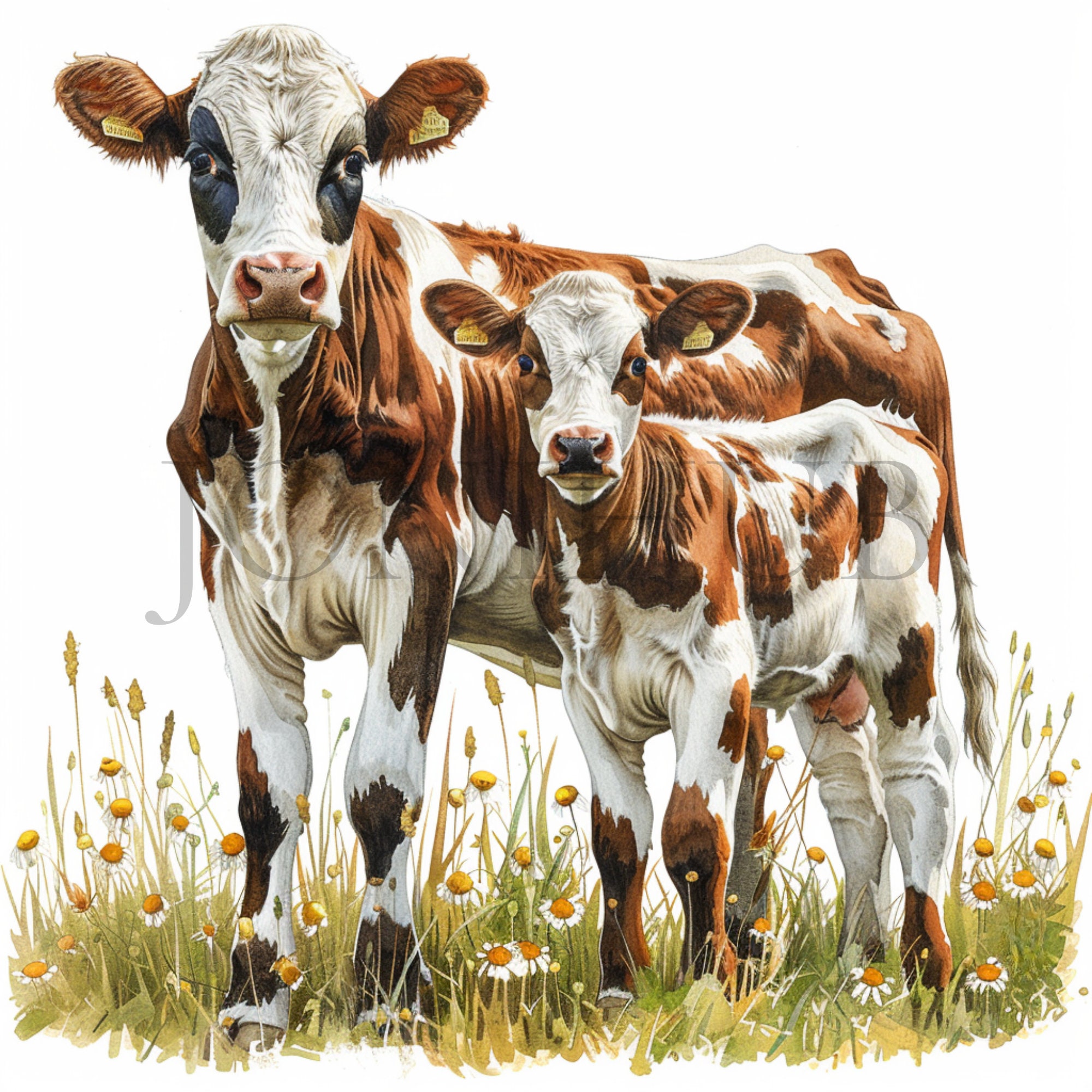 Cow and Calf Clipart | 10 High Quality Jpg's | Digital Download | Farm ...