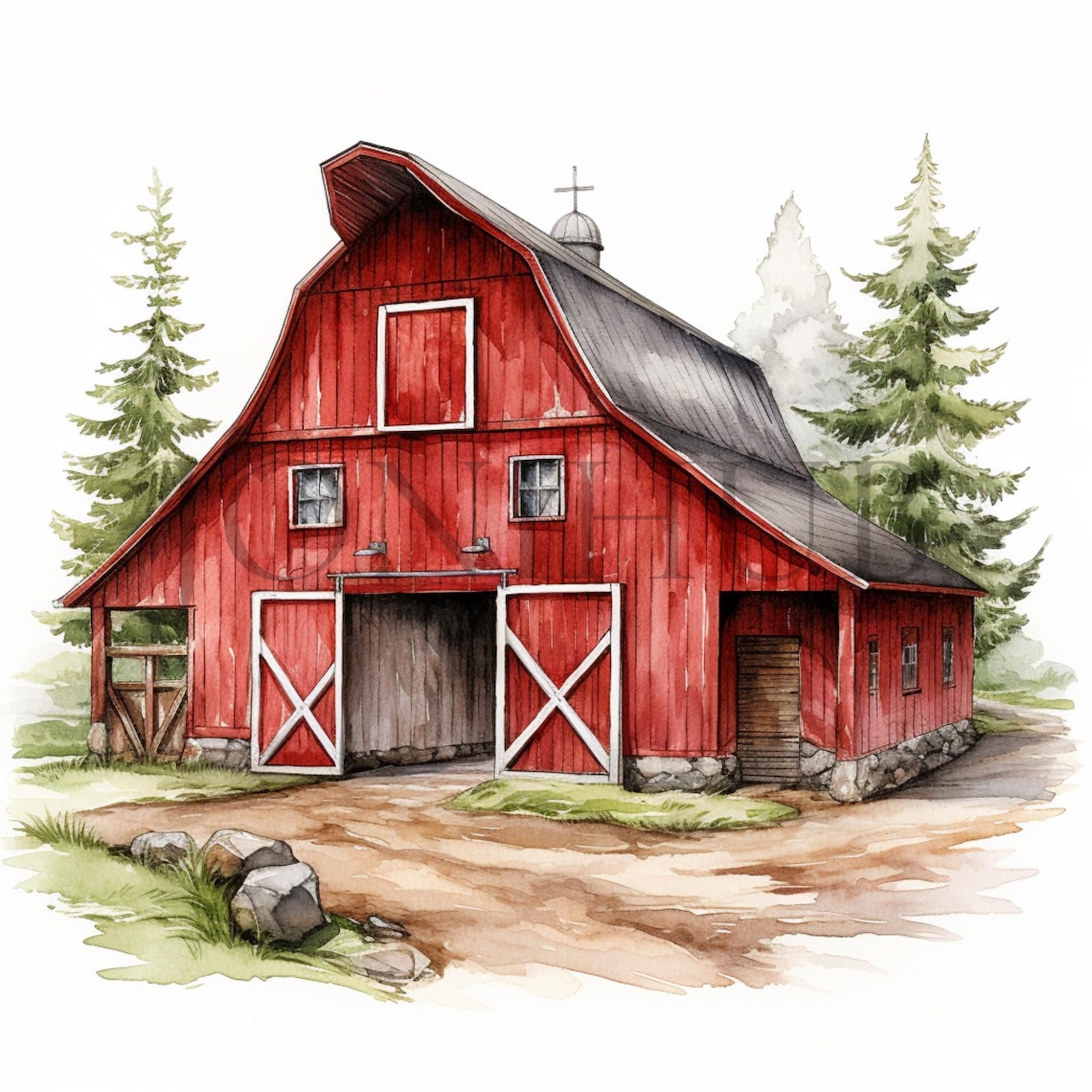 Red Barn Clipart 10 High Quality Jpg's Digital Download Farm Art Rural ...
