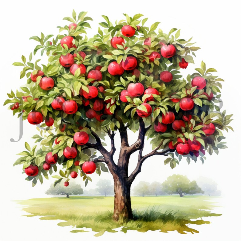 Watercolor Apple Trees Clipart | 10 High Quality Jpg's | Digital ...