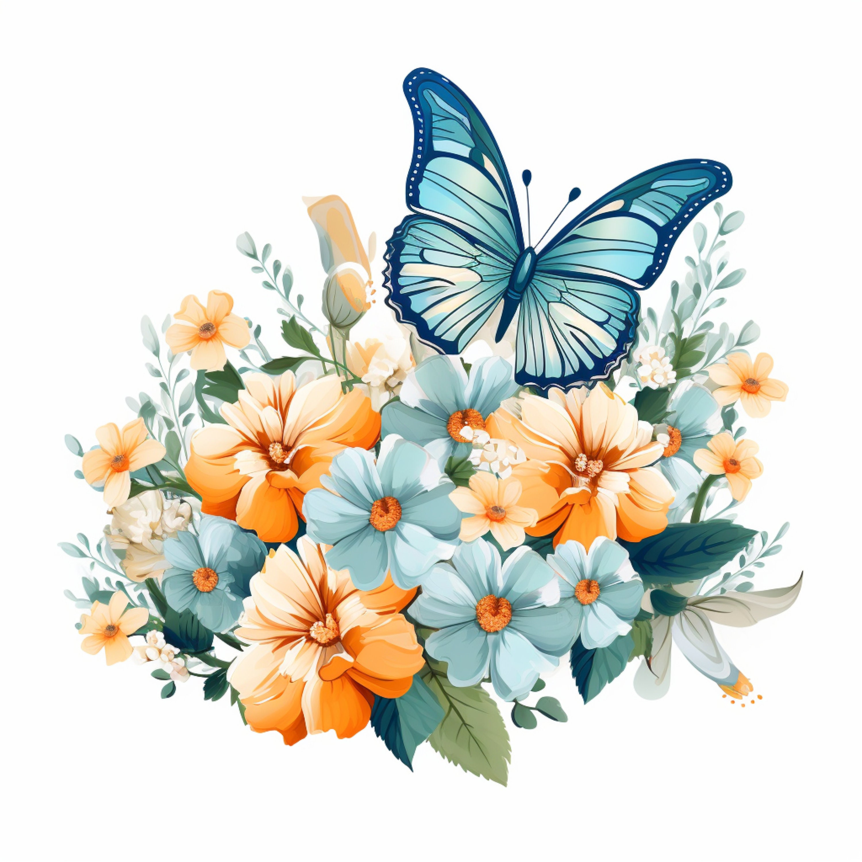 Flowers Butterfly Clipart Nursery Art Card Making Clip - Etsy