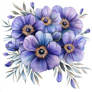 Purple Flowers Bouquet Clipart | 10 High Quality Jpg's | Digital ...