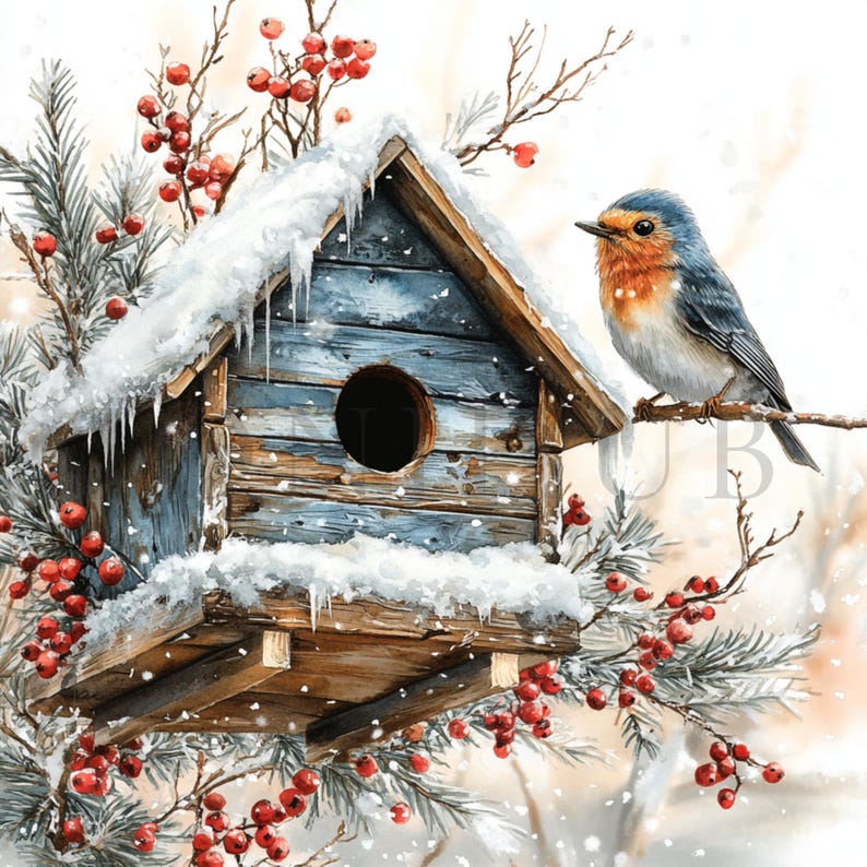 Winter Birdhouse Clipart 10 High Quality Jpgs Instant Digital Download ...