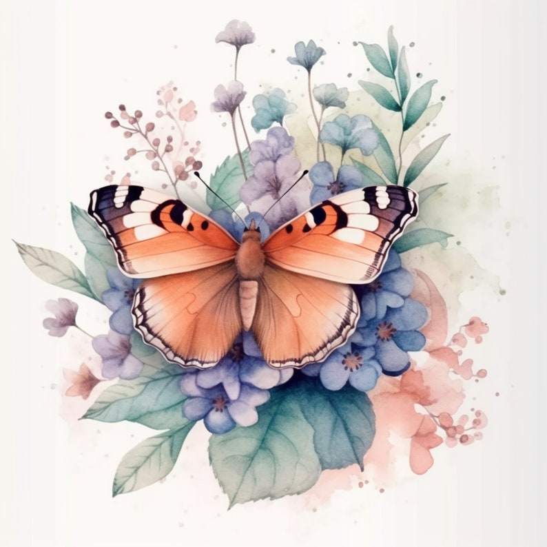 Flowers Butterfly Clipart Nursery Art Card Making - Etsy