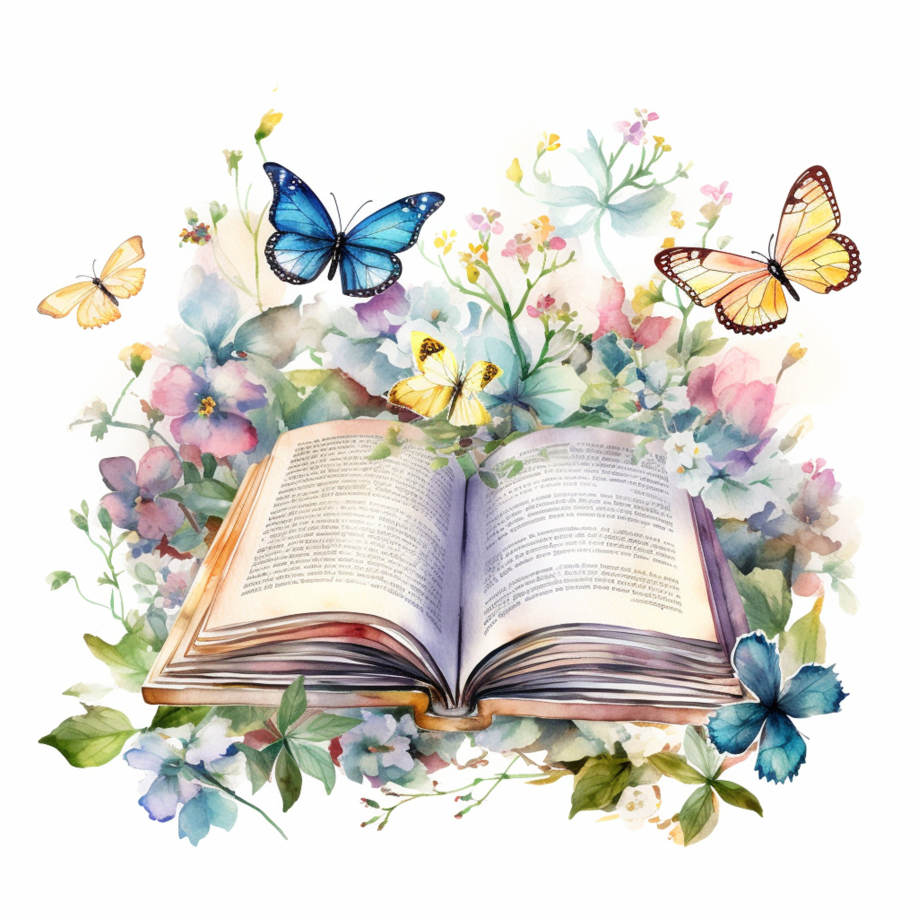 Floral Books Clipart, Book Butterfly, 10 High Quality Pngs, Nursery Art ...