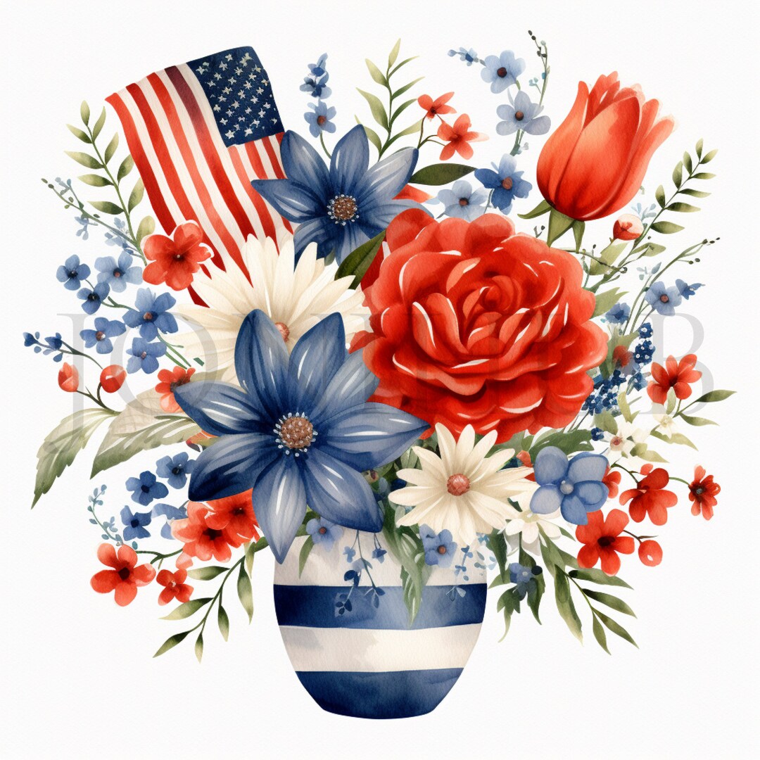 Watercolor 4th of July Floral Clipart Set | 10 High Quality Jpgs ...