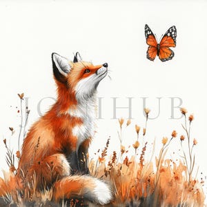 7 Fox and Butterfly Clipart, Cute Fox Baby, Printable Watercolor ...