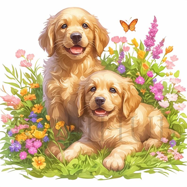 Golden Retriever Puppies Clipart | 10 High Quality Jpg's | Digital ...