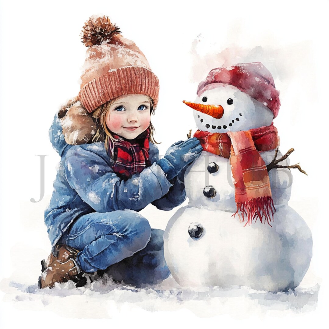Kid and Snowman Clipart | 10 High Quality Jpgs | Digital Download ...