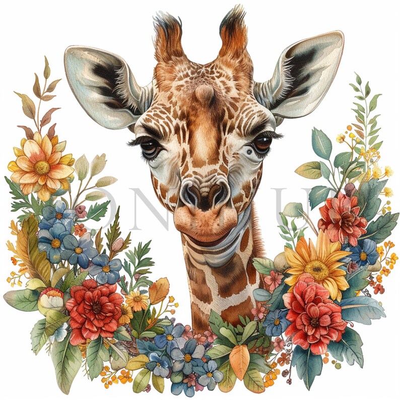 Floral Giraffes Clipart | 10 High Quality Jpgs | Digital Download ...