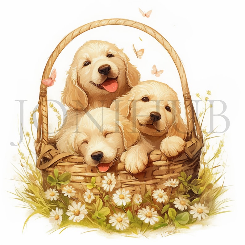 Golden Retriever Puppies Clipart | 10 High Quality Jpg's | Digital ...