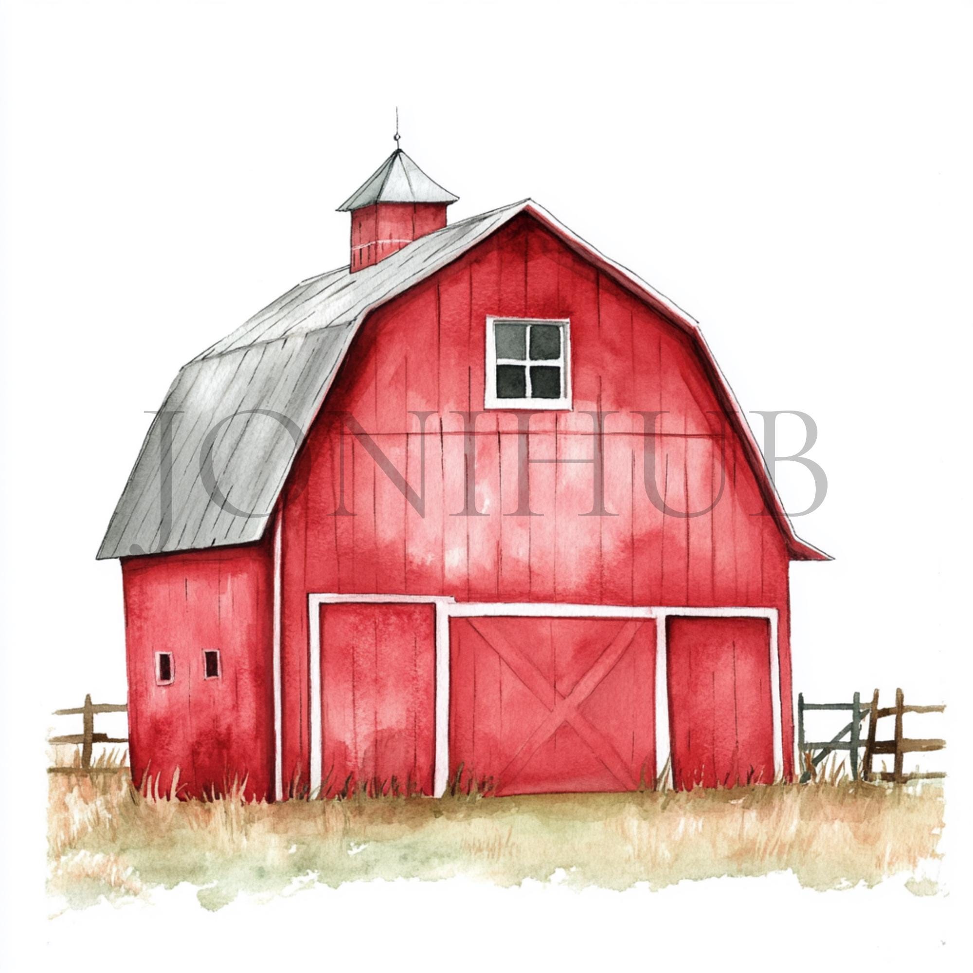 Red Barn Clipart 10 High Quality Jpg's Digital Download Farm Art Rural ...
