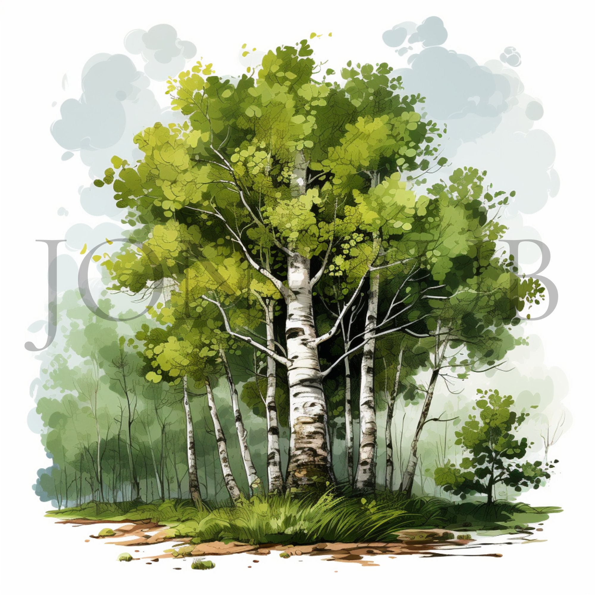Forest Birch Trees Clipart 10 High Quality Jpg's Digital Download Birch ...