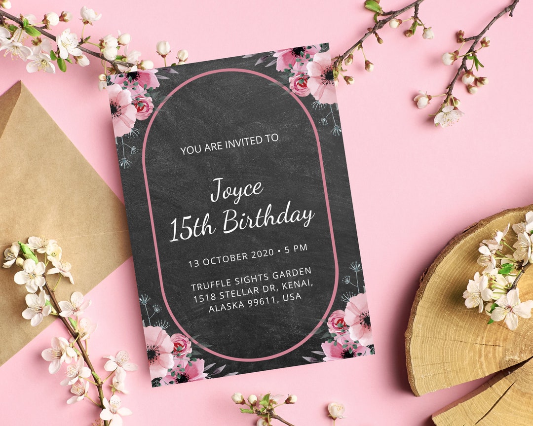 Grey and Pink Minimalist Birthday Invitation, Birthday Card, Birthday ...
