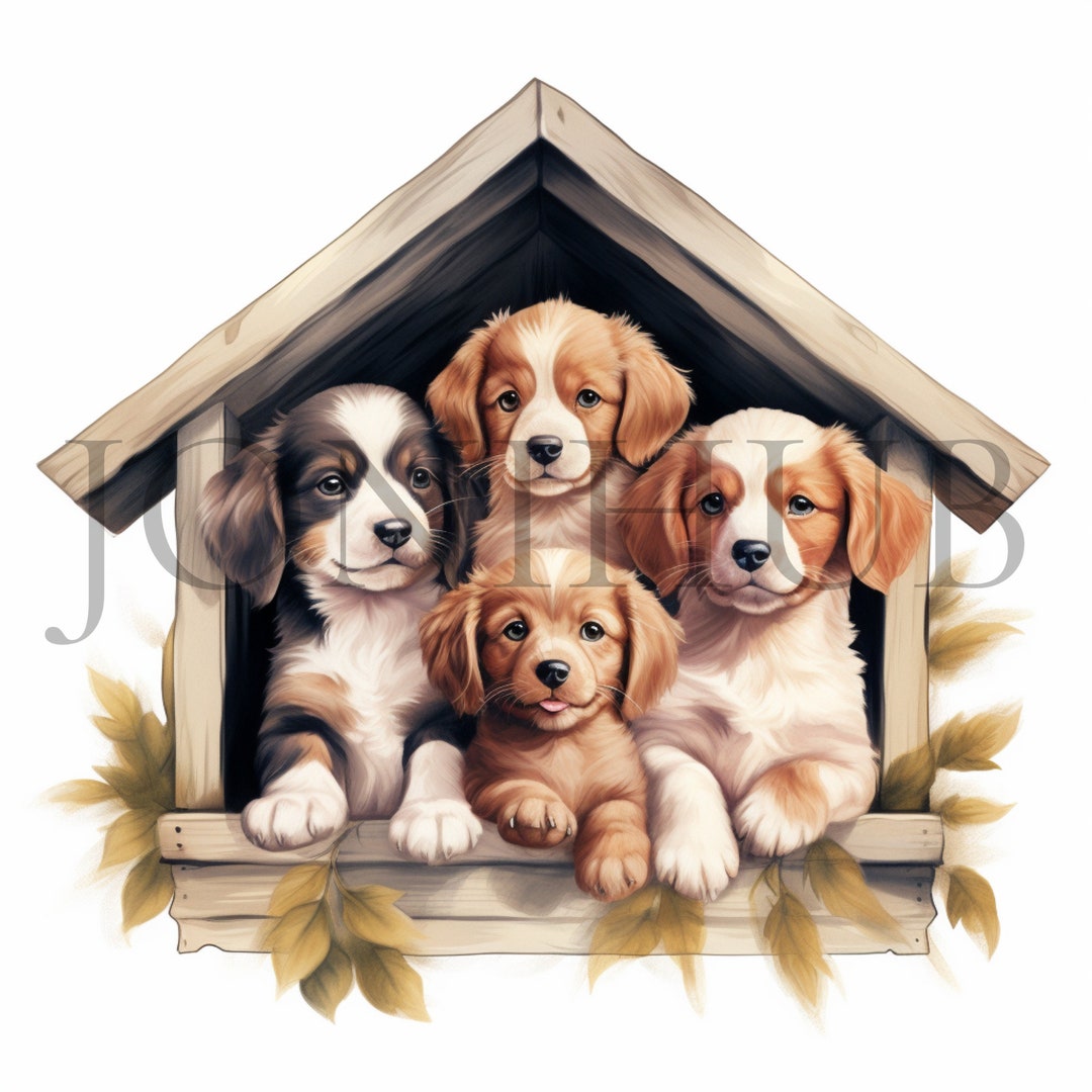 Puppies in Dog House Clipart | 10 High Quality Jpgs | Digital Download ...