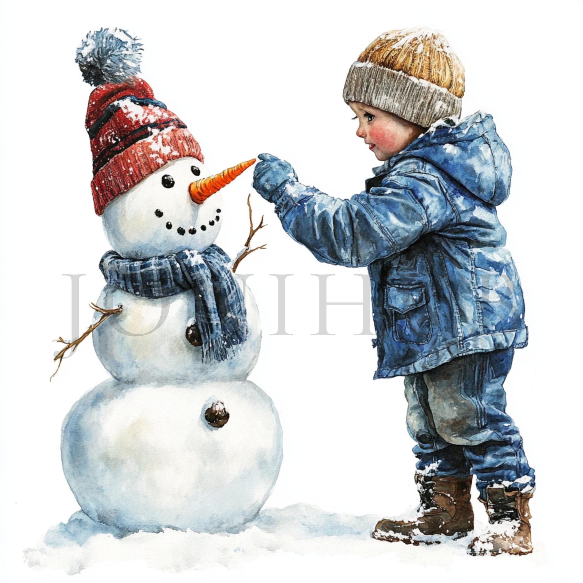 Kid and Snowman Clipart | 10 High Quality Jpgs | Digital Download | Kid ...