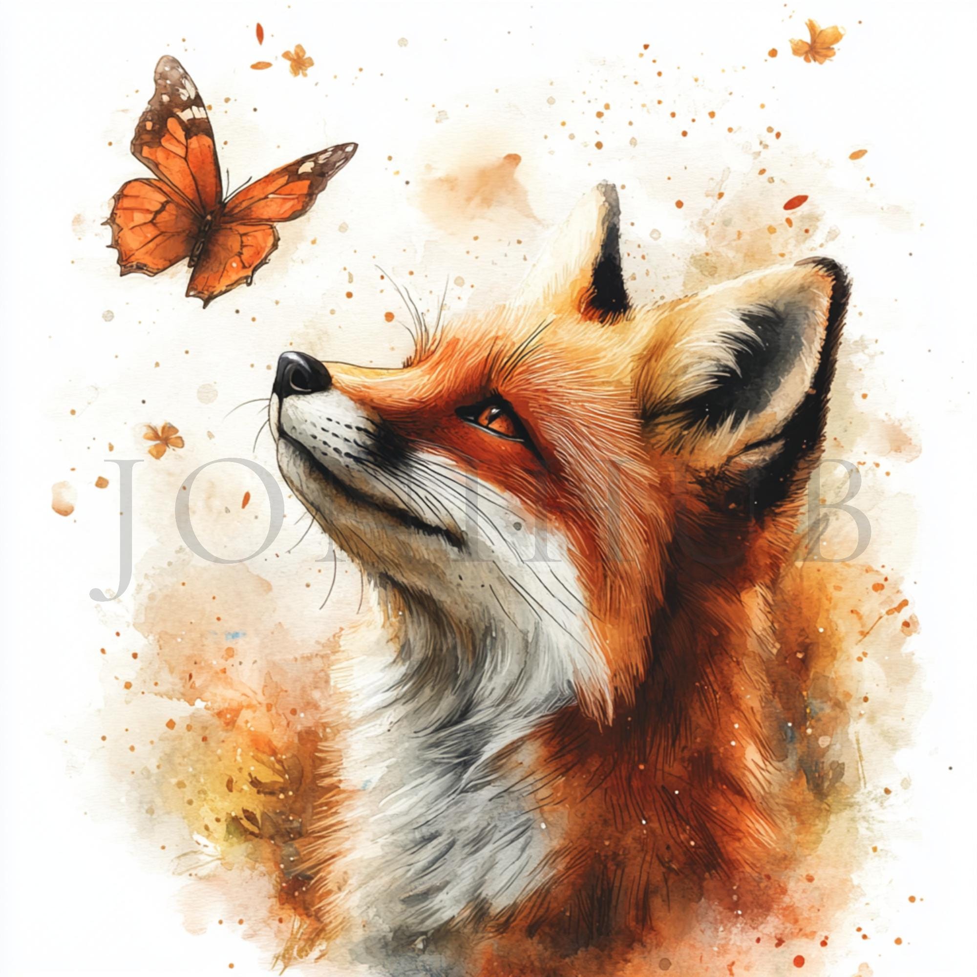 7 Fox and Butterfly Clipart, Cute Fox Baby, Printable Watercolor ...