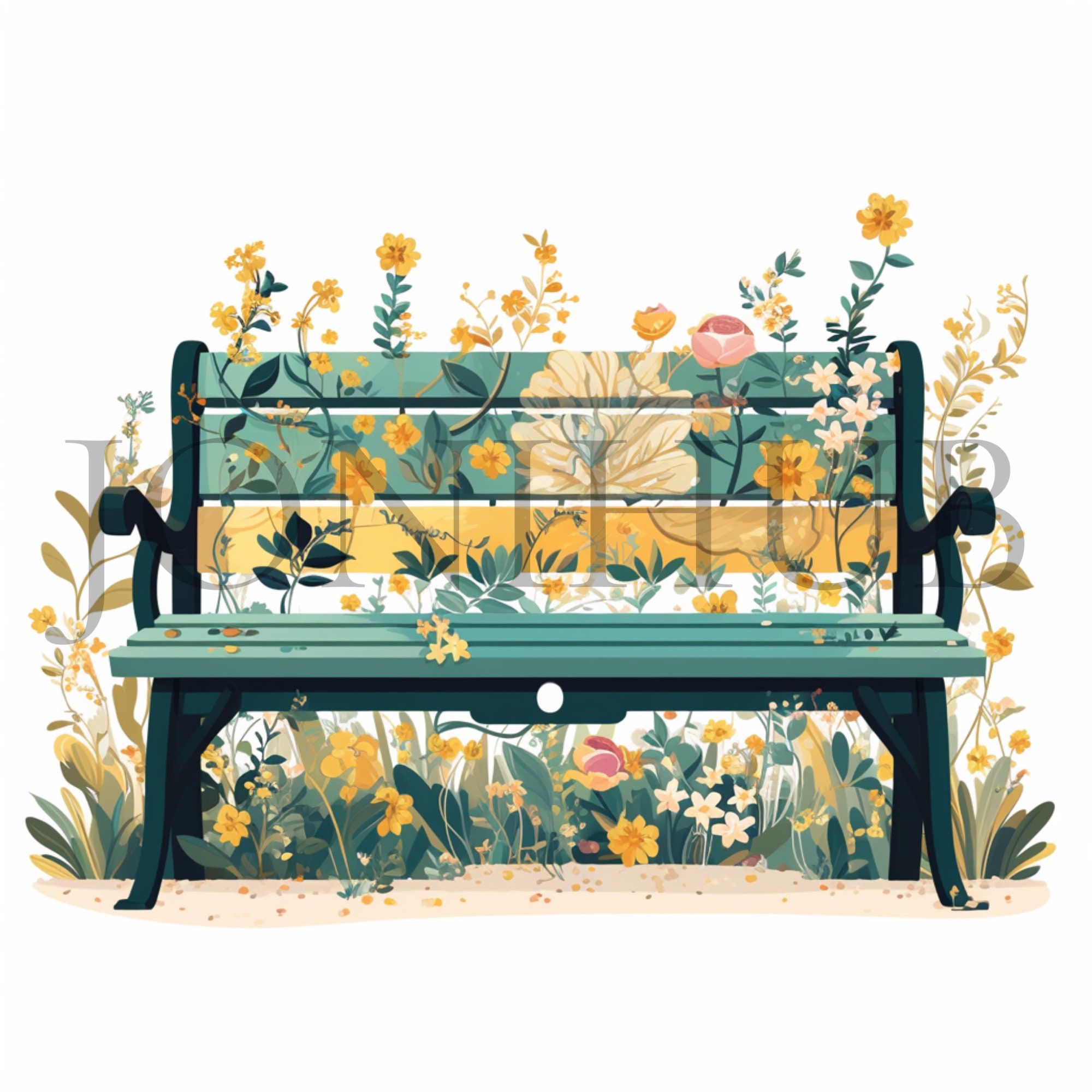 Floral Bench Clipart 10 High Quality Jpg's Digital Download Floral ...