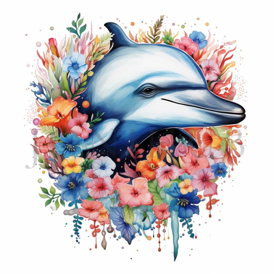 Floral Dolphin Clipart | 10 High Quality Jpgs | Digital Download | Card ...