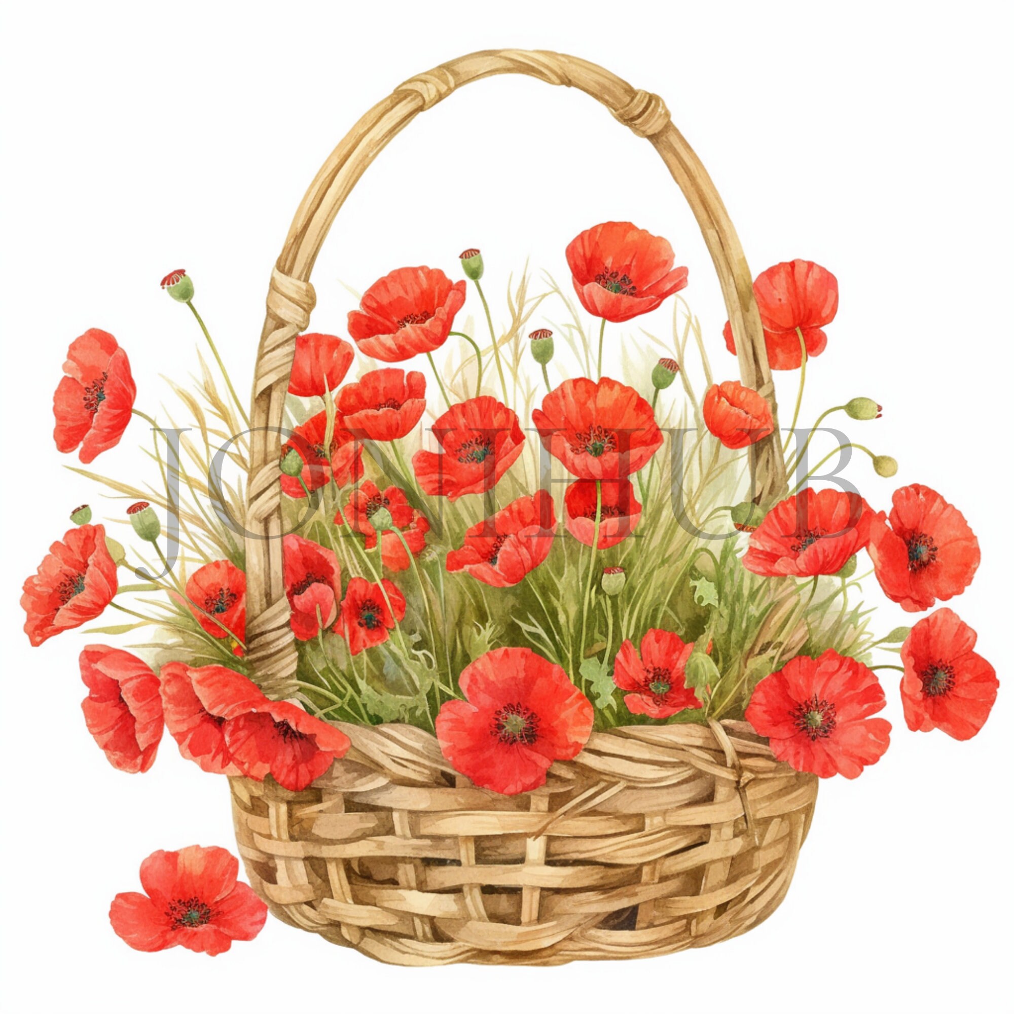 Poppies Basket Clipart | 10 High Quality Jpg's | Digital Download ...