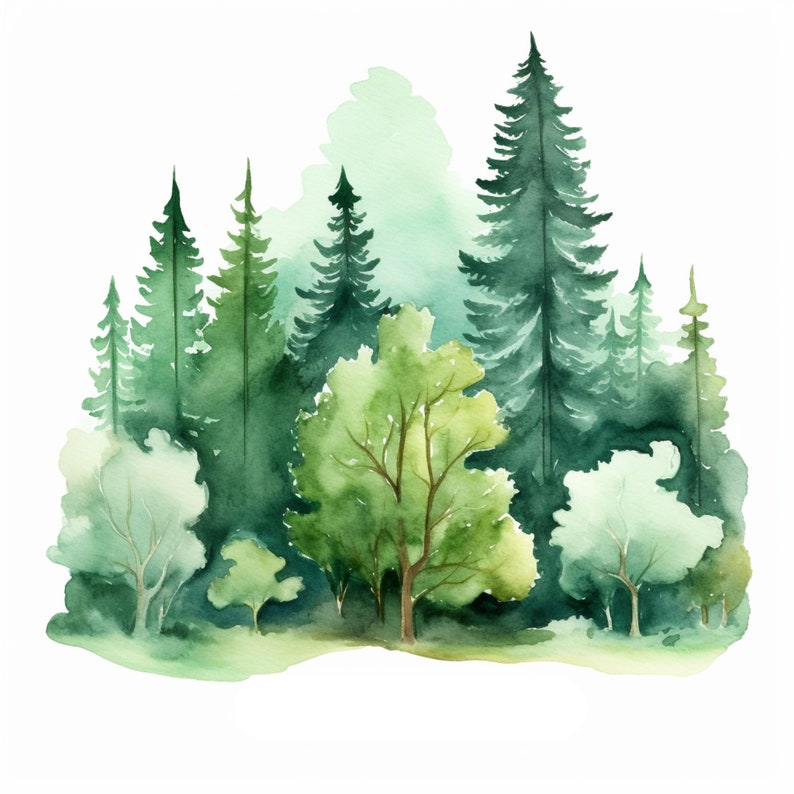 Watercolor Forest Clipart | 10 High Quality Jpegs | Misty Forest ...