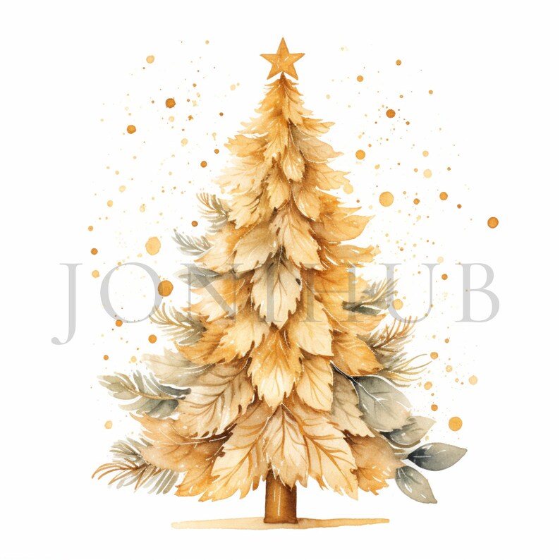 Gold Christmas Tree Clipart 10 High Quality Jpg's Digital Download Gold ...