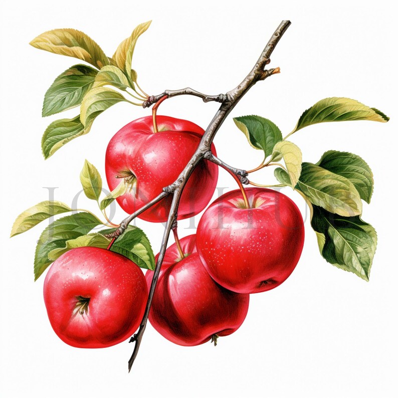 Apple Branches Clipart 10 High Quality Jpgs Digital Download Watercolor ...