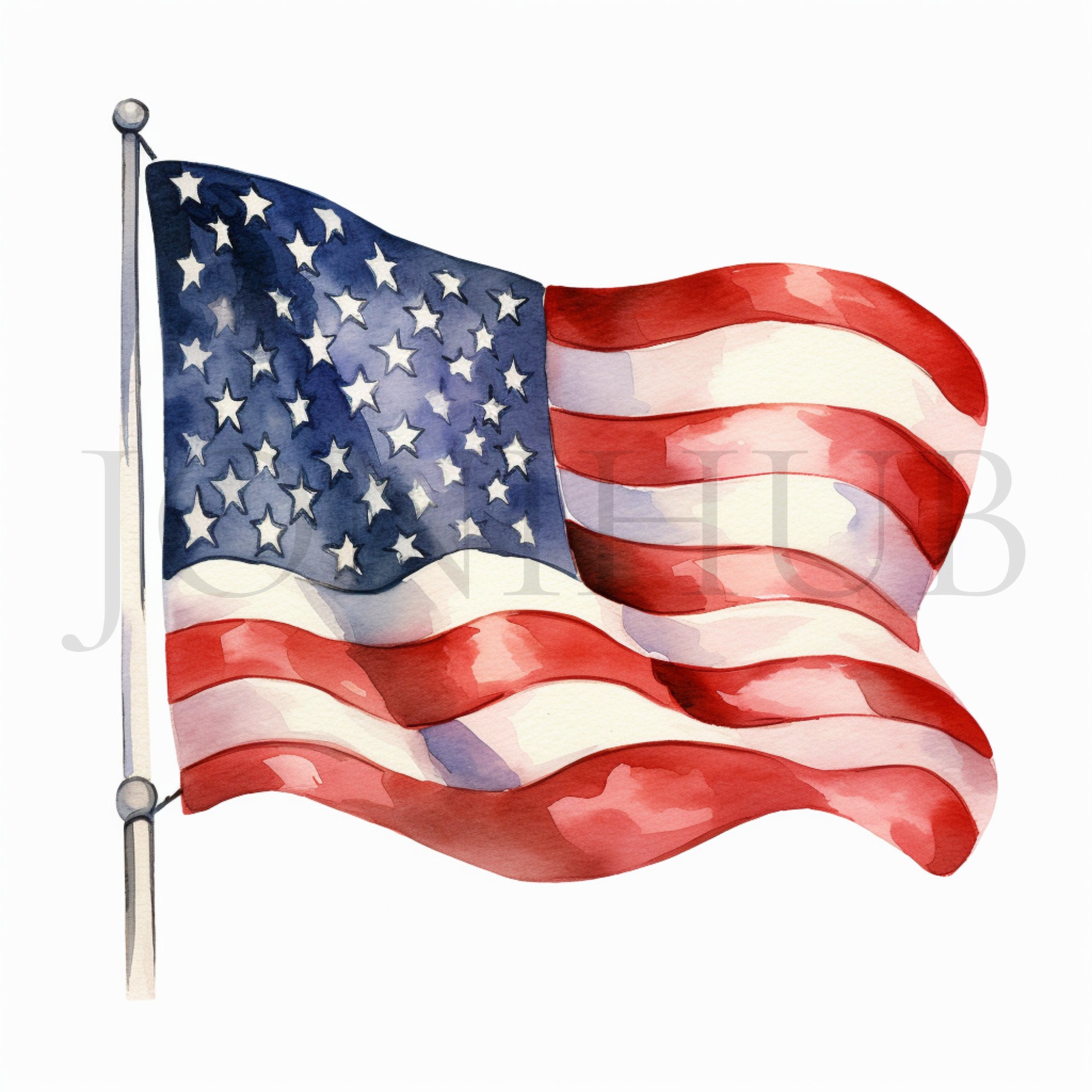 Watercolor American Flag Clipart | 10 High Quality Jpgs | Instant ...