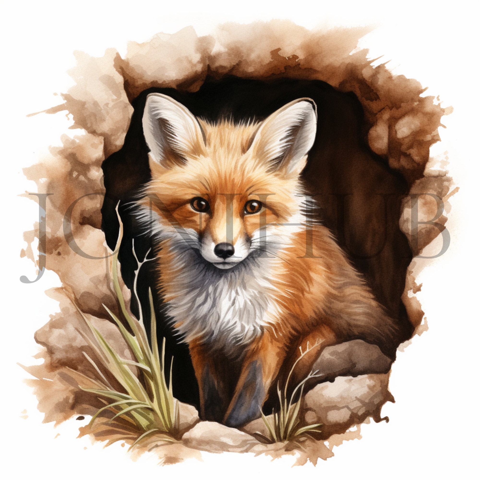 Fox in the Den Clipart 10 High Quality Jpgs Digital Download Baby Fox ...