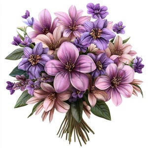 Purple Flowers Bouquet Clipart | 10 High Quality Jpg's | Digital ...