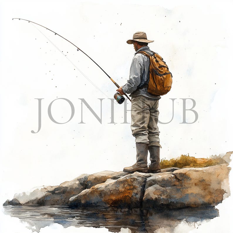 Man Fishing Clipart | 10 High Quality Jpgs | Digital Download | Outdoor ...