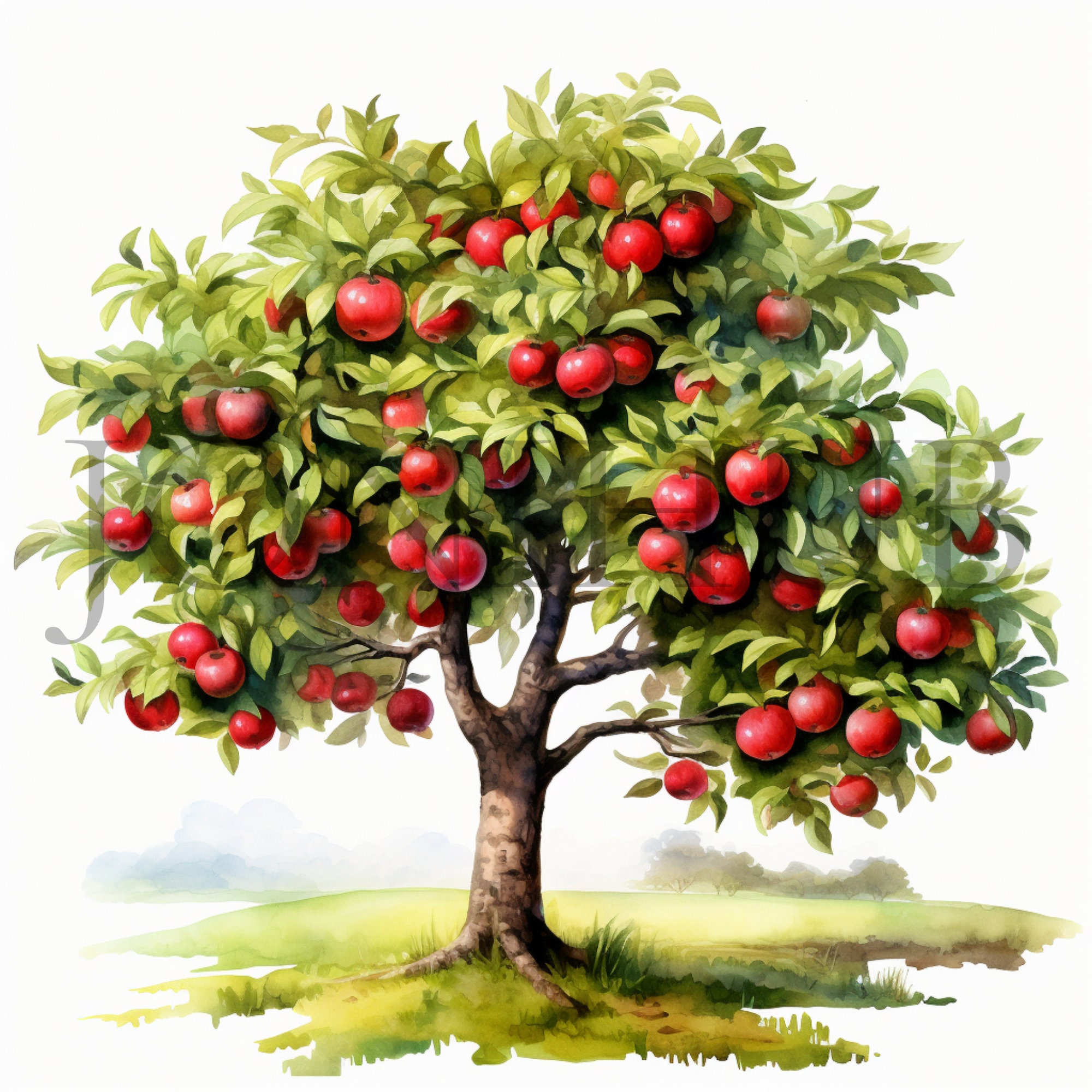 Watercolor Apple Trees Clipart | 10 High Quality Jpg's | Digital ...
