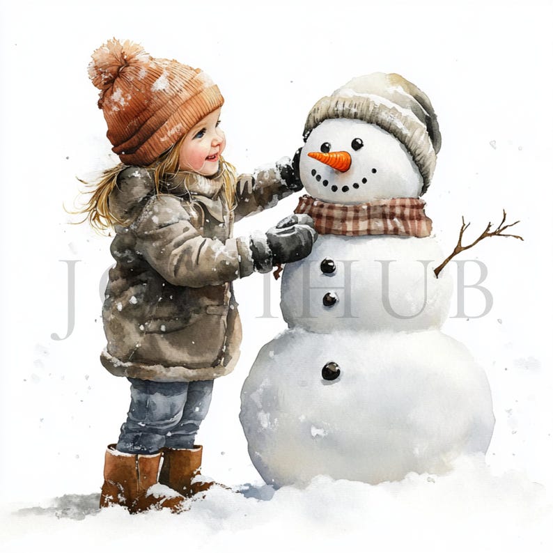 Kid and Snowman Clipart | 10 High Quality Jpgs | Digital Download | Kid ...
