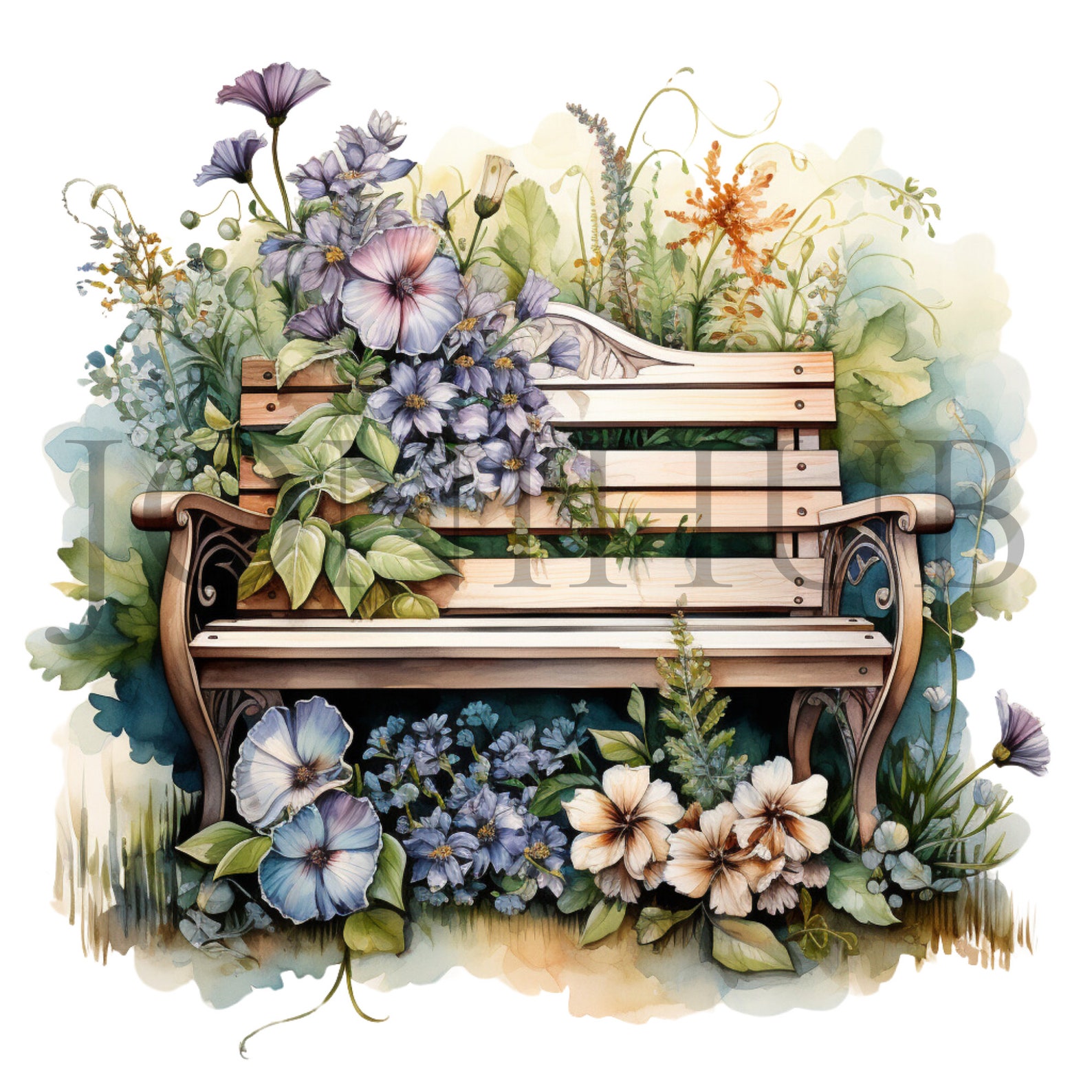 Floral Bench Clipart 10 High Quality Jpg's Digital Download Floral ...