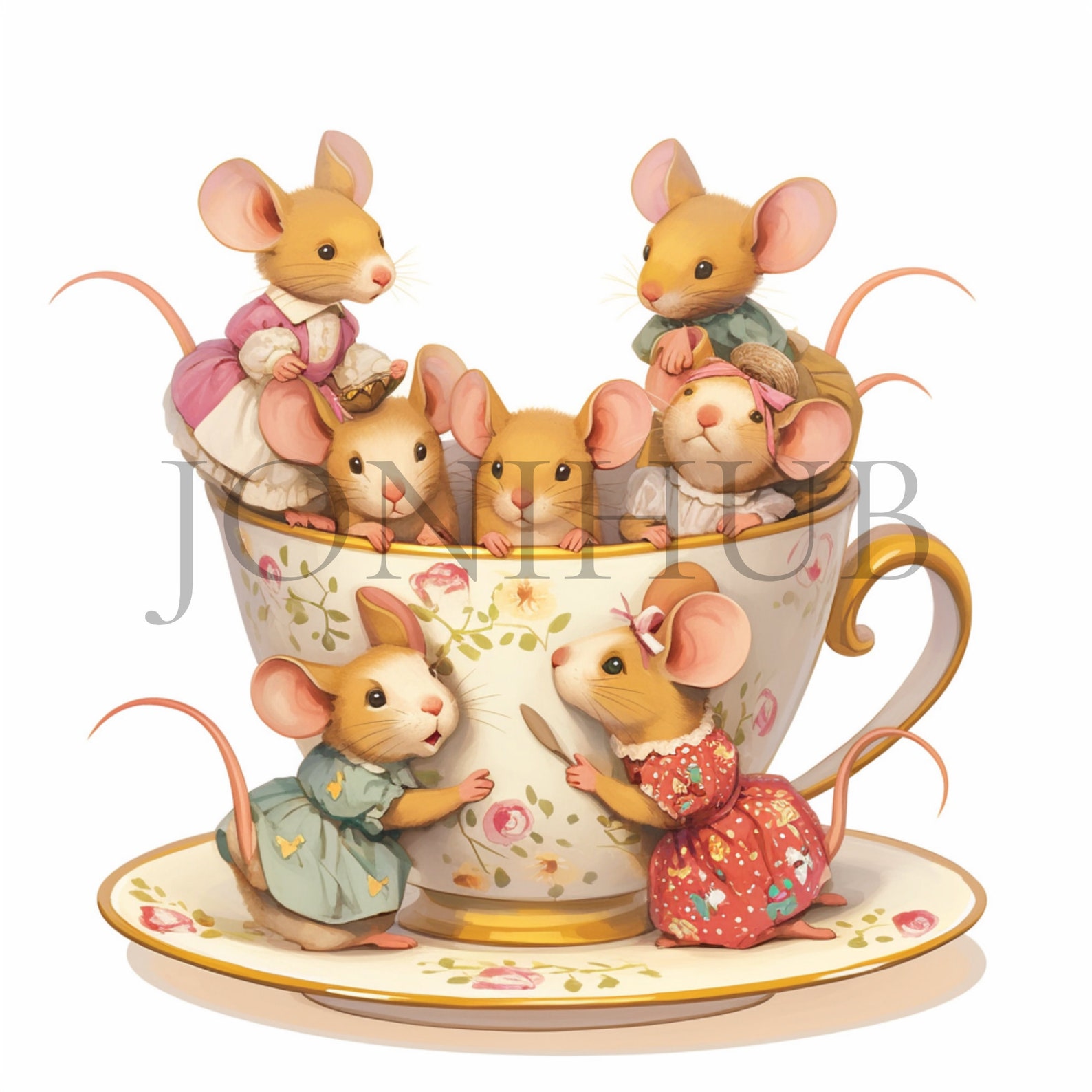 Mice in a Teacup Clipart | 10 High Quality Jpg's | Digital Download ...