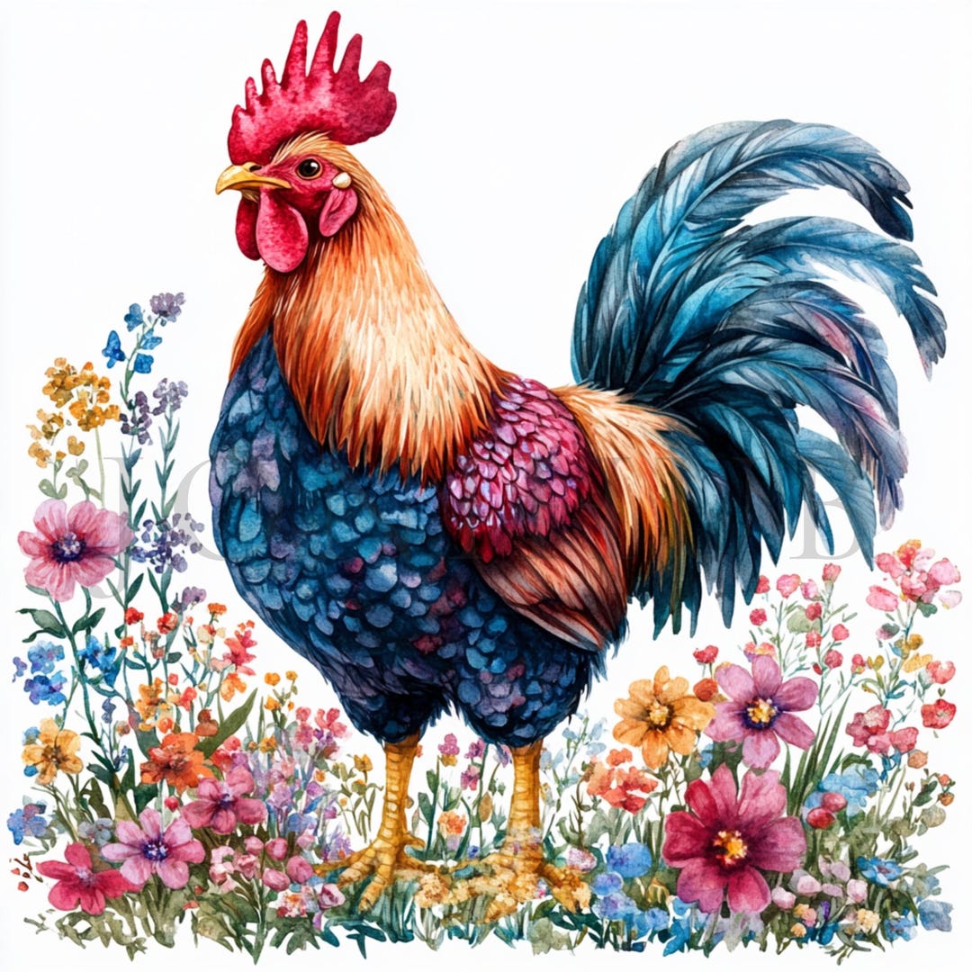 Floral Rooster Clipart | 10 High Quality Jpgs | Digital Download ...