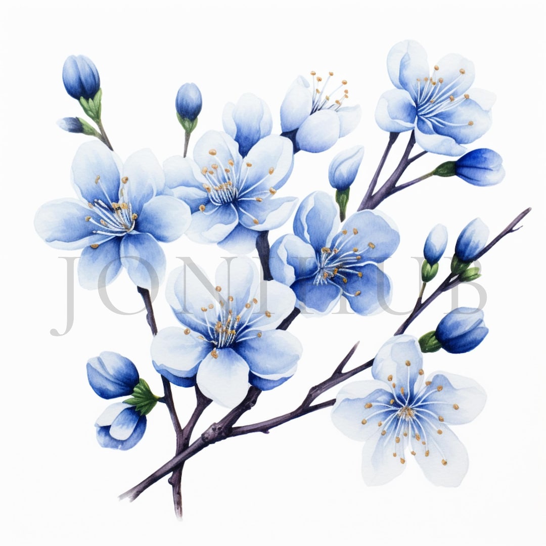 Blue Blossom Branches Clipart | 10 High Quality Jpgs | Digital Download ...