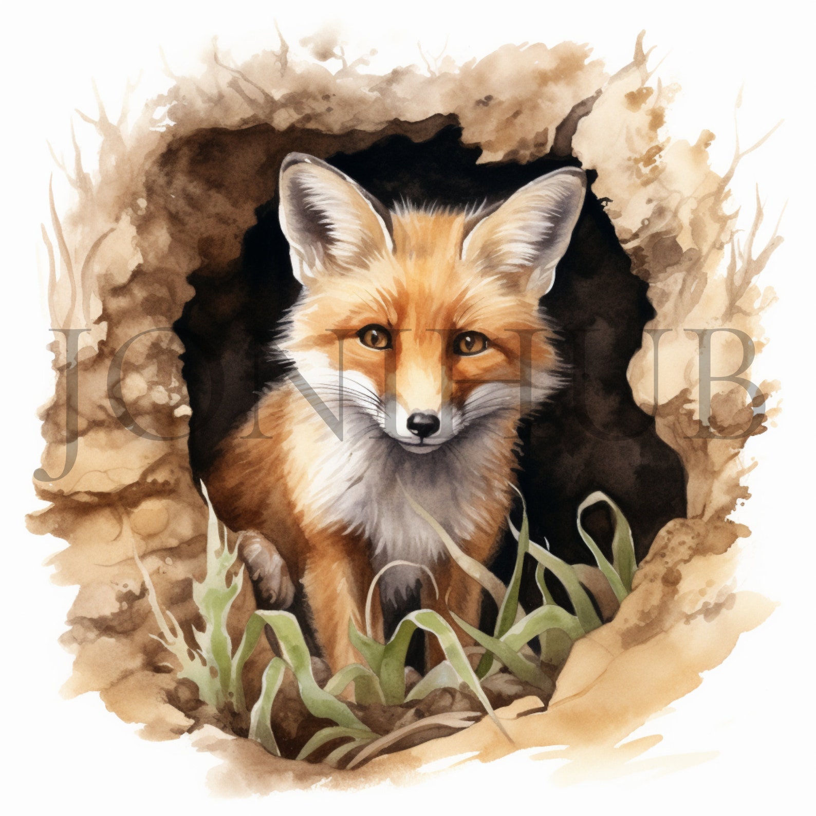 Fox in the Den Clipart 10 High Quality Jpgs Digital Download Baby Fox ...