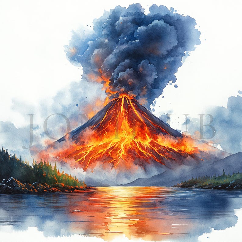 Watercolor Volcano Clipart | 10 High Quality Jpgs | Digital Download ...