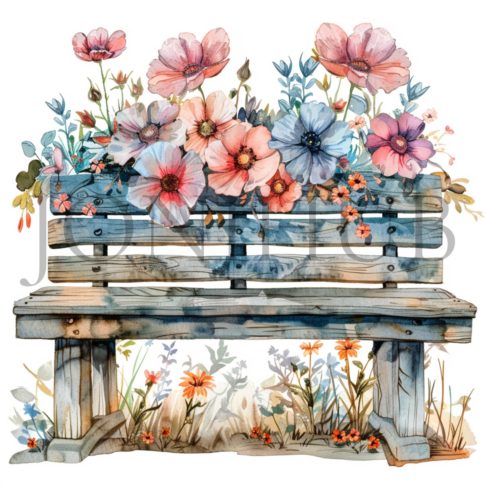 Floral Bench Clipart | 10 High Quality Jpg's | Digital Download ...