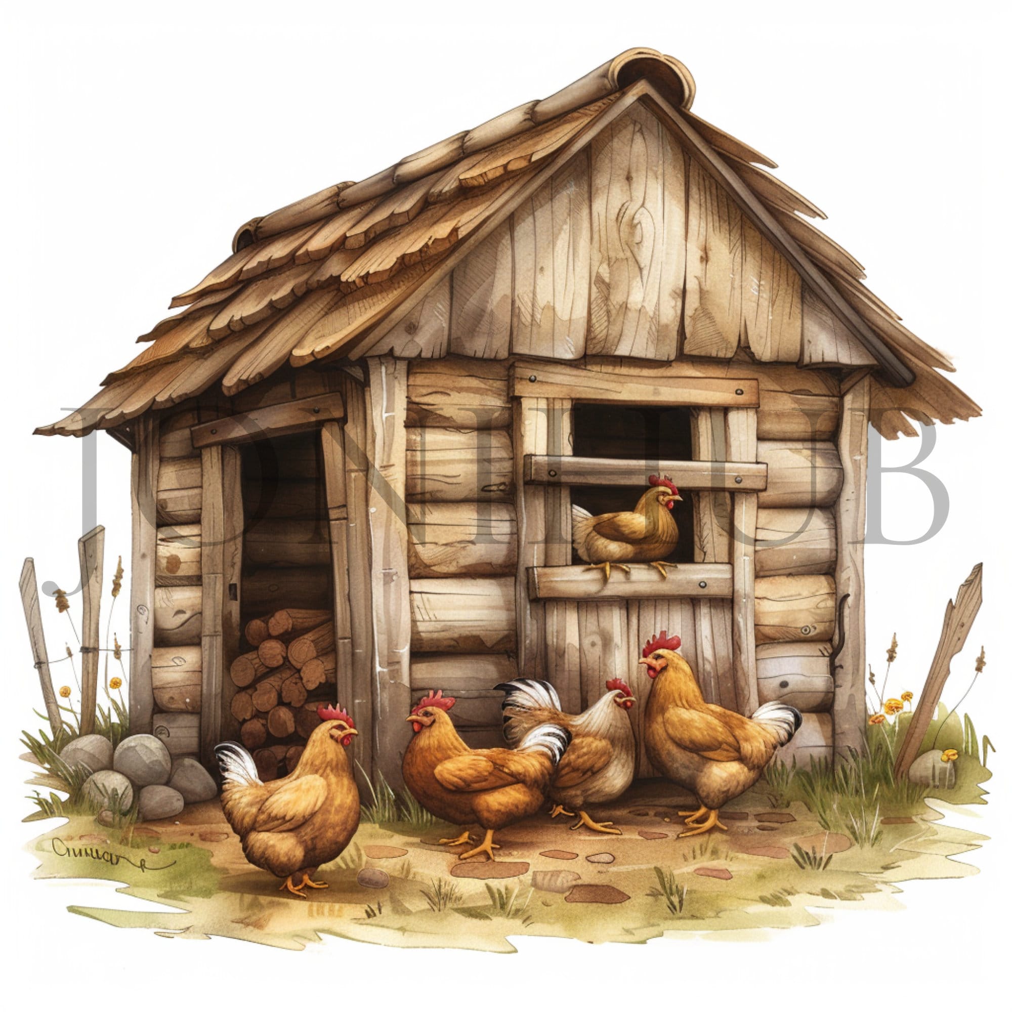 Chicken Coop Clipart 10 High Quality Jpg's Digital Download Farm ...