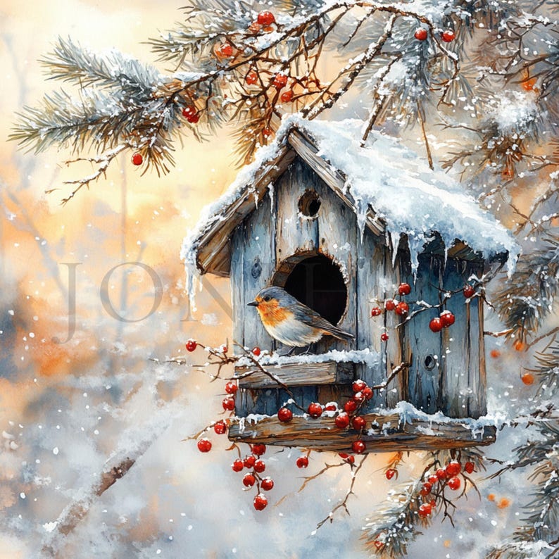 Winter Birdhouse Clipart 10 High Quality Jpgs Instant Digital Download ...