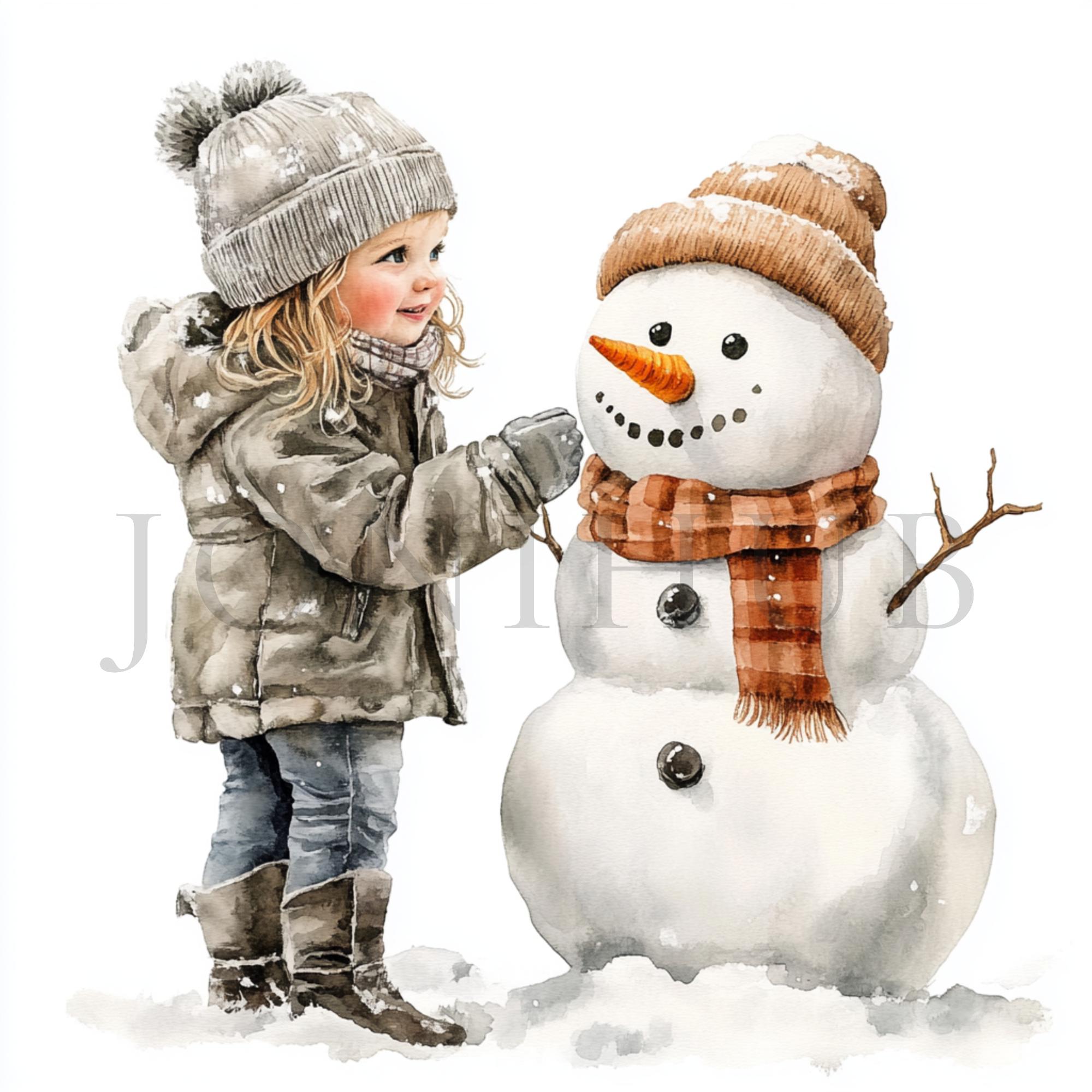 Kid and Snowman Clipart | 10 High Quality Jpgs | Digital Download | Kid ...