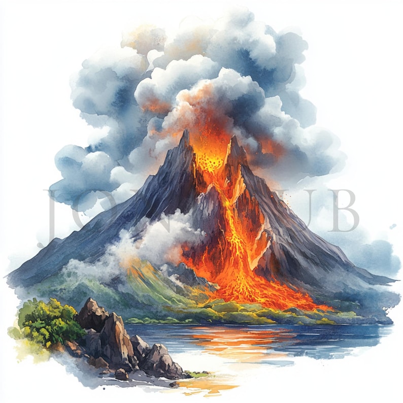 Watercolor Volcano Clipart | 10 High Quality Jpgs | Digital Download ...