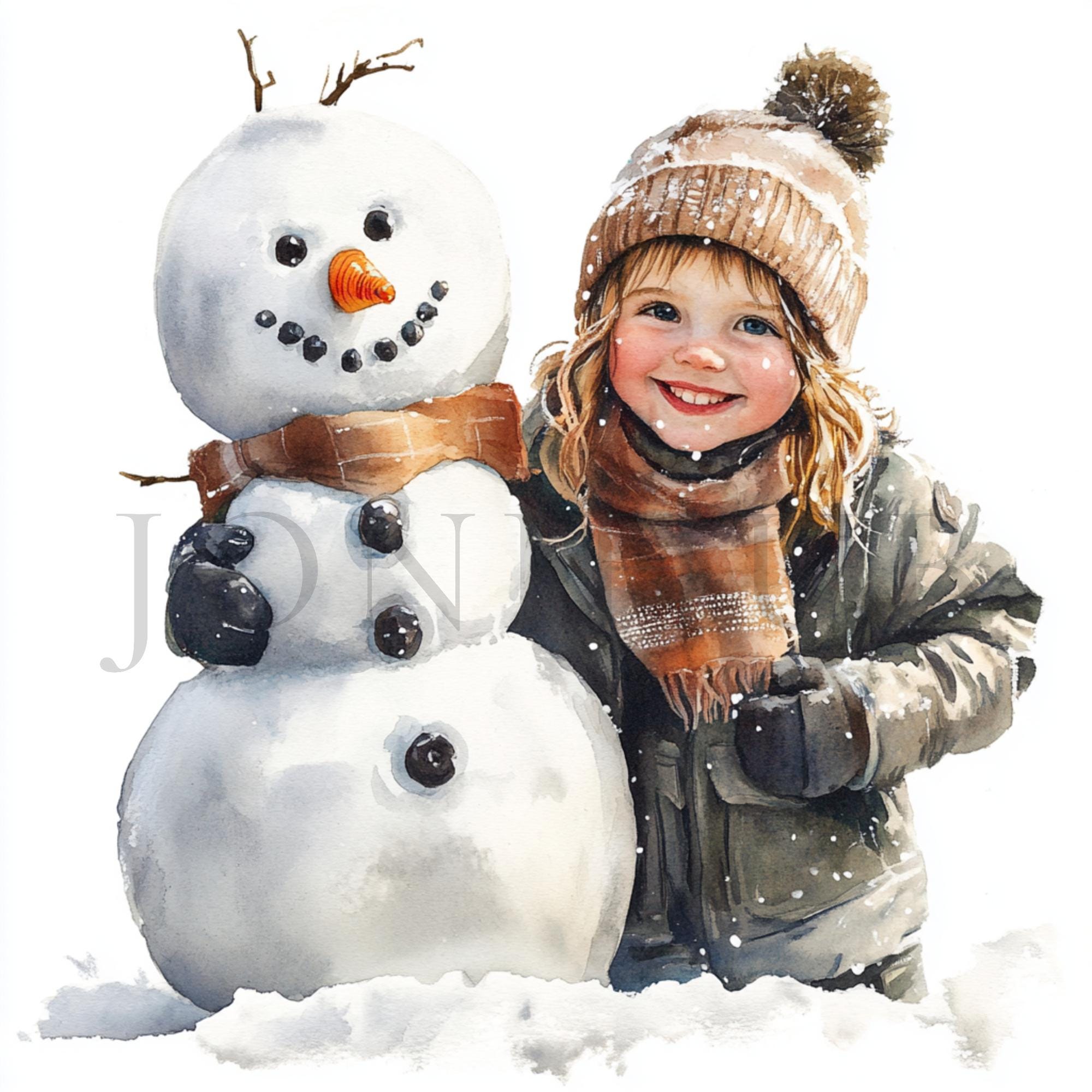 Kid and Snowman Clipart | 10 High Quality Jpgs | Digital Download | Kid ...