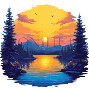 Sunset Over Lake Clipart | 10 High Quality Jpg's | Digital Download ...