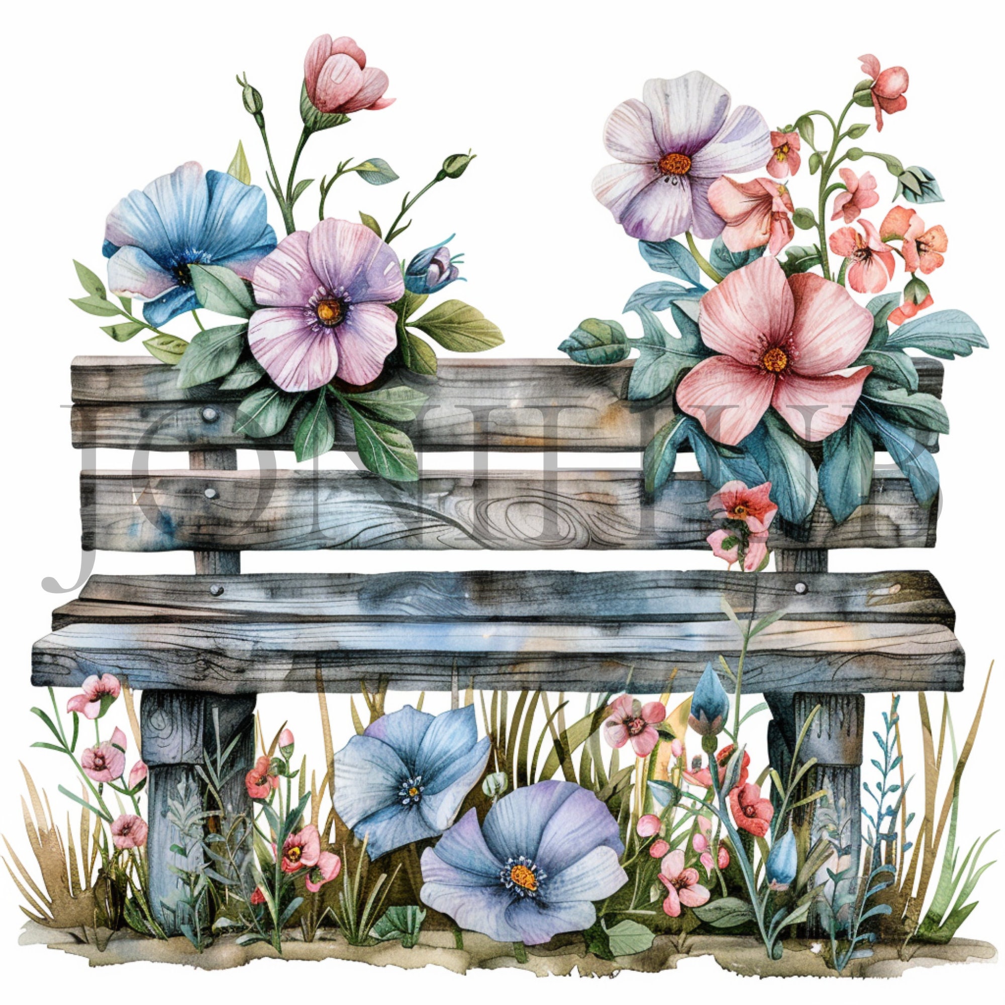 Floral Bench Clipart | 10 High Quality Jpg's | Digital Download ...